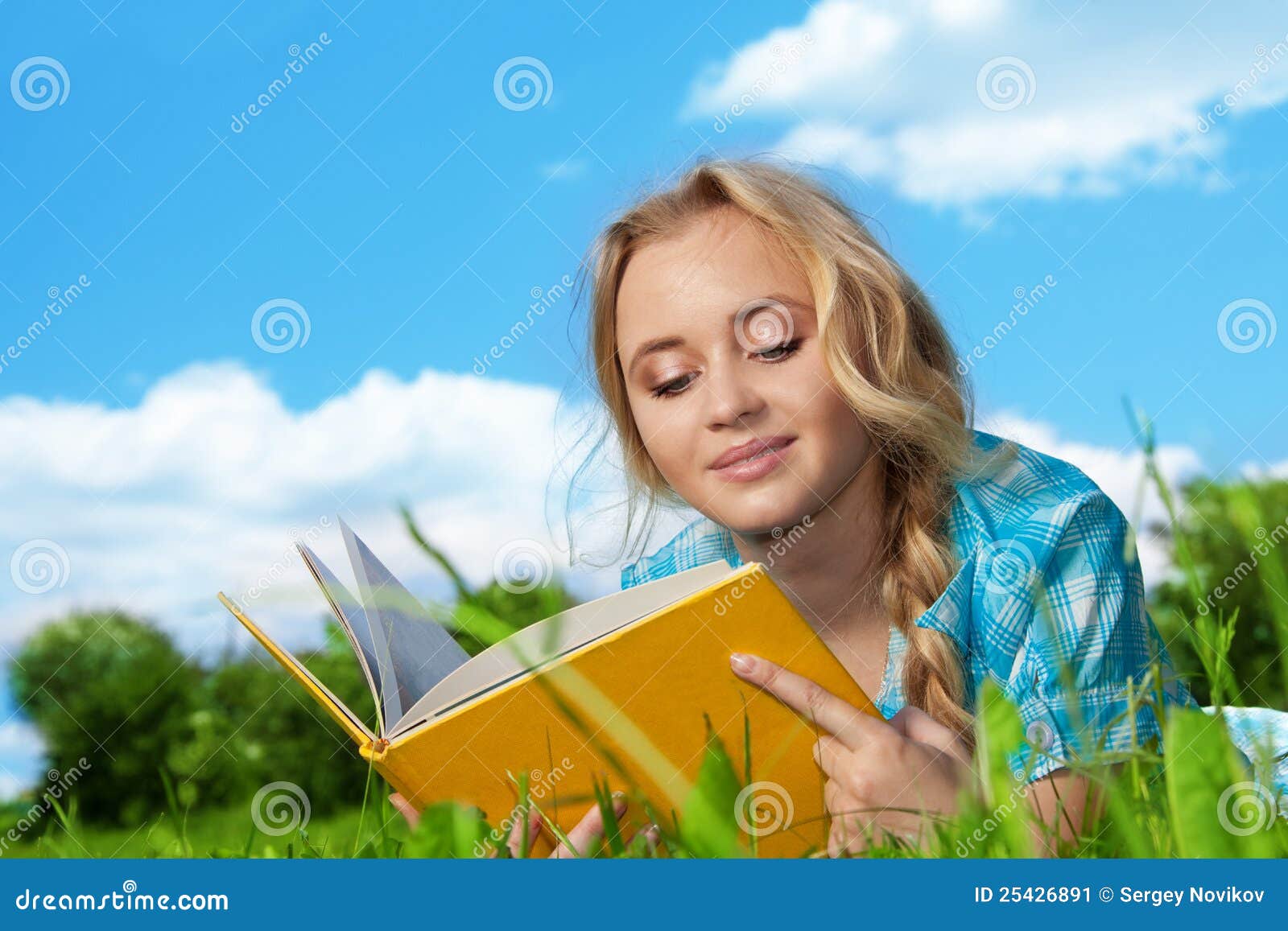 Pretty Girl Reading Book Outdoors Stock Image - Image of education ...