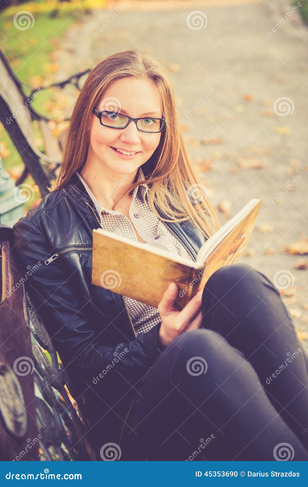 Pretty girl reading stock photo. Image of park, leaf - 45353690