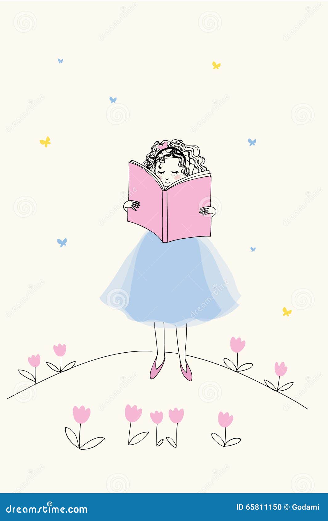 Pretty girl reading a book stock vector. Illustration of colorful ...