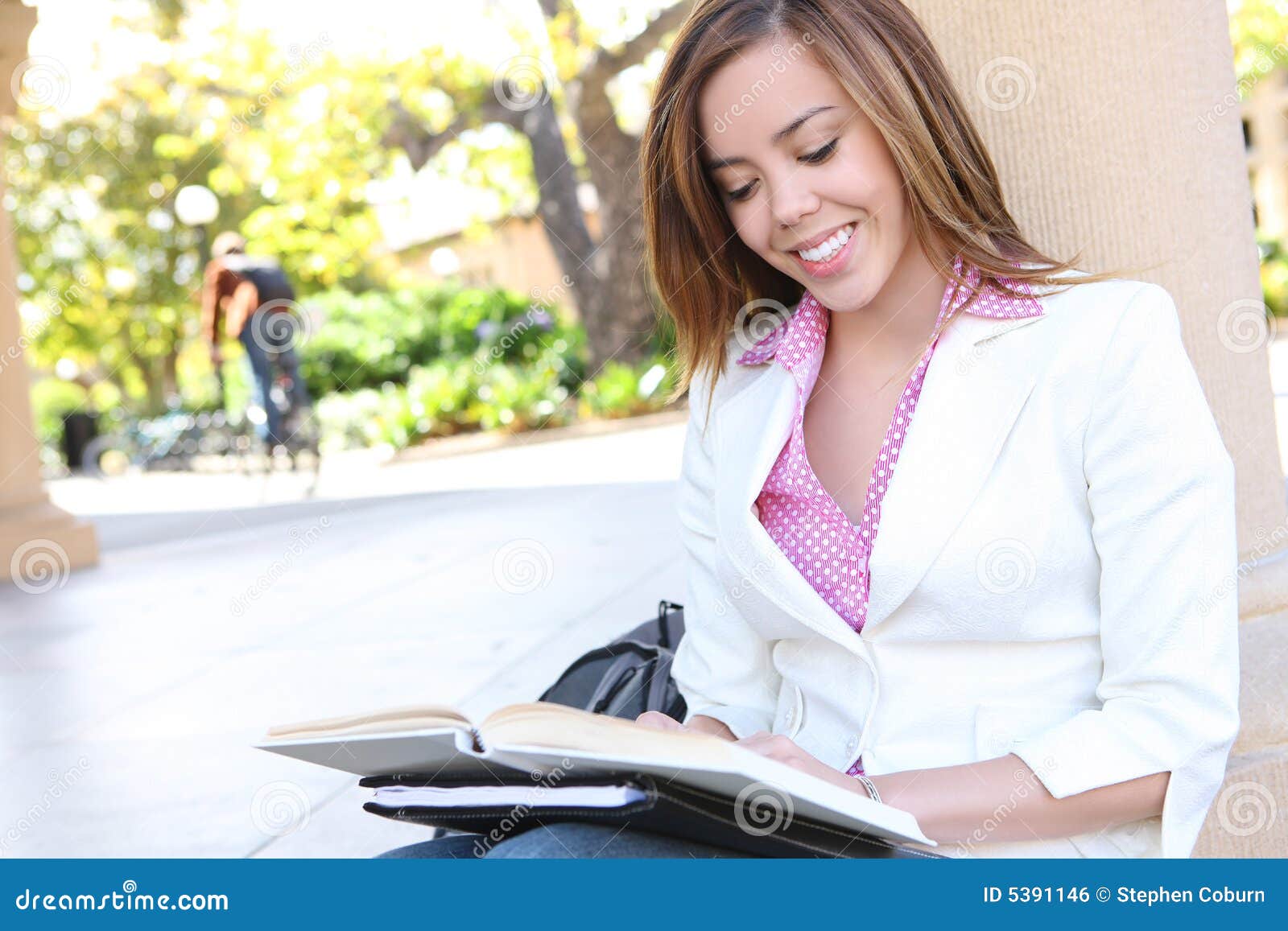 Pretty Girl Reading at School Stock Photo - Image of blond, female: 5391146