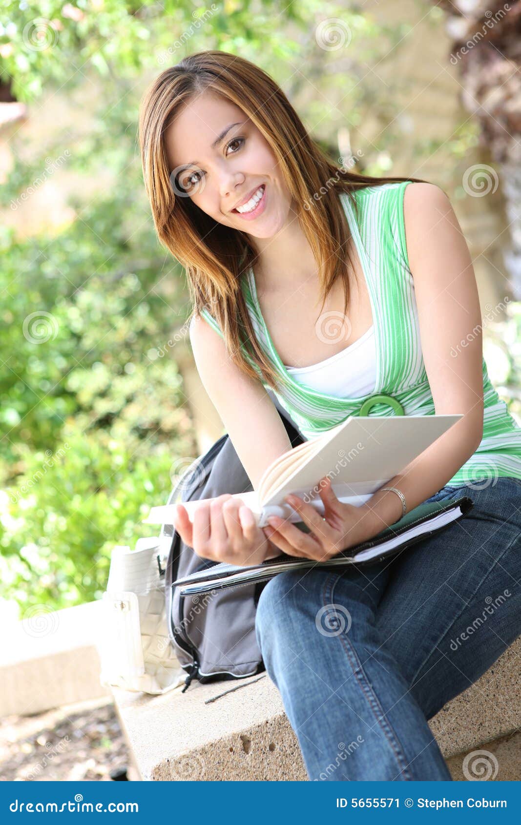 Pretty Girl Reading at School Stock Image - Image of enjoying, prepare ...
