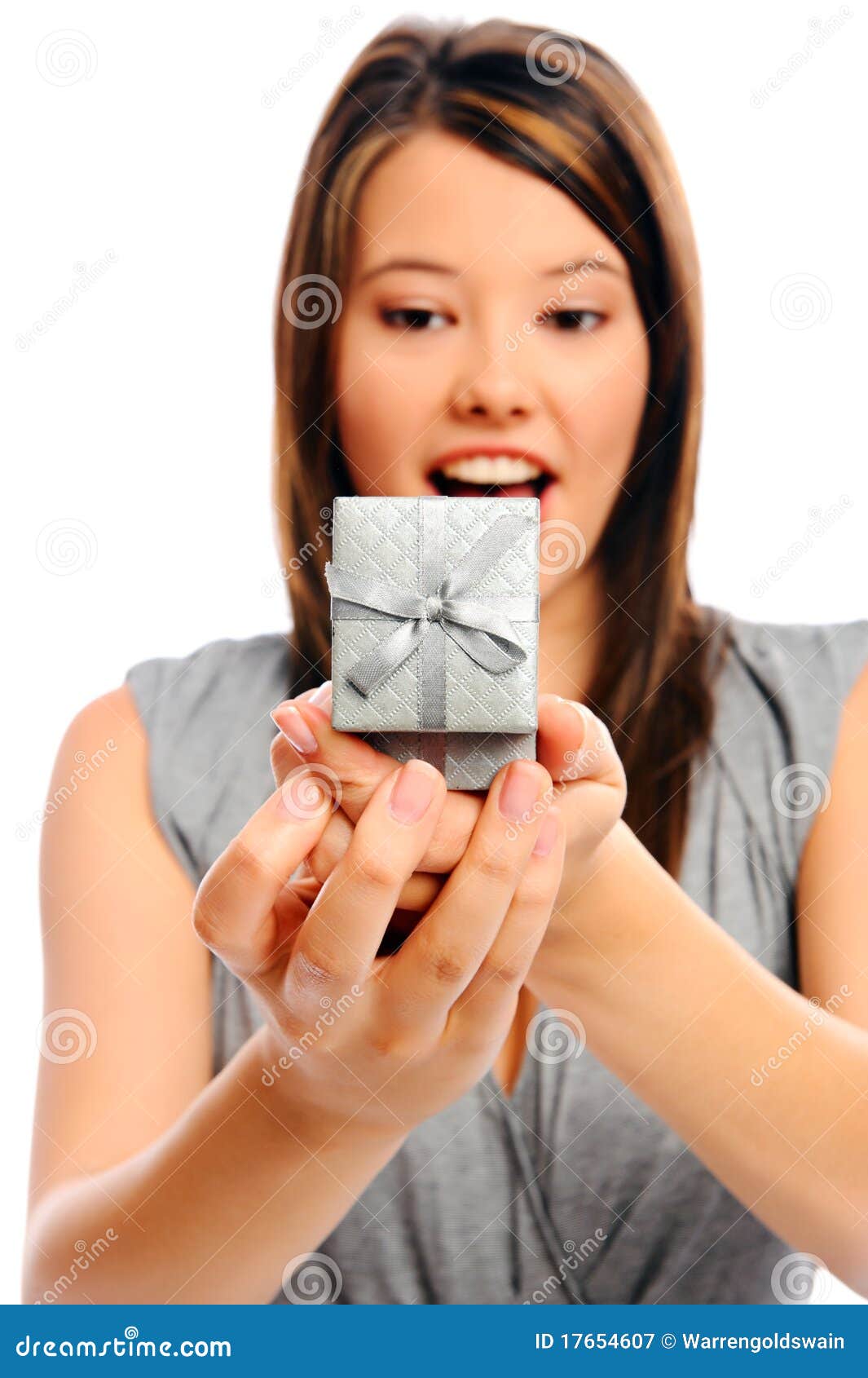 Pretty Girl Receives a Gift Stock Image - Image of brunette, jewellery ...