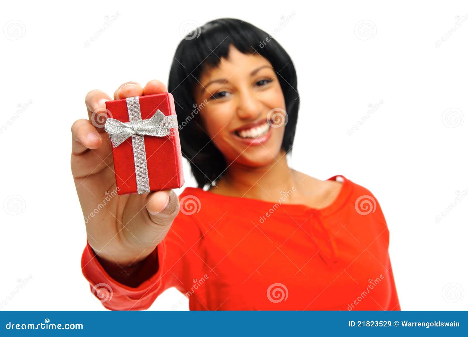 Pretty Girl Receives Present Stock Image - Image of joyful, brunette ...