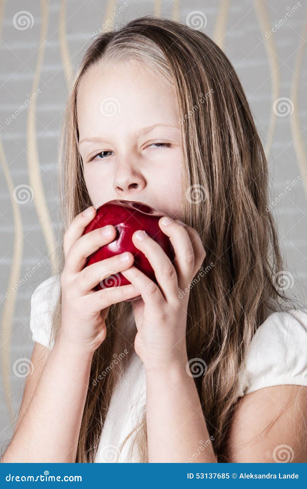 Pretty girl with red apple stock image. Image of childhood - 53137685