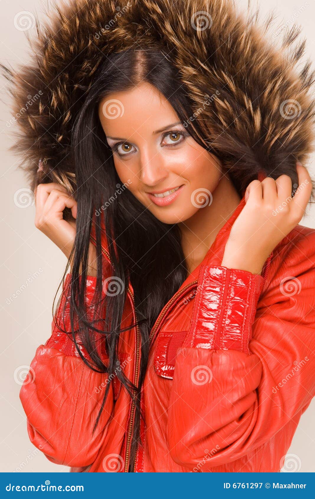Pretty girl in red jacket stock image. Image of long, girl - 6761297