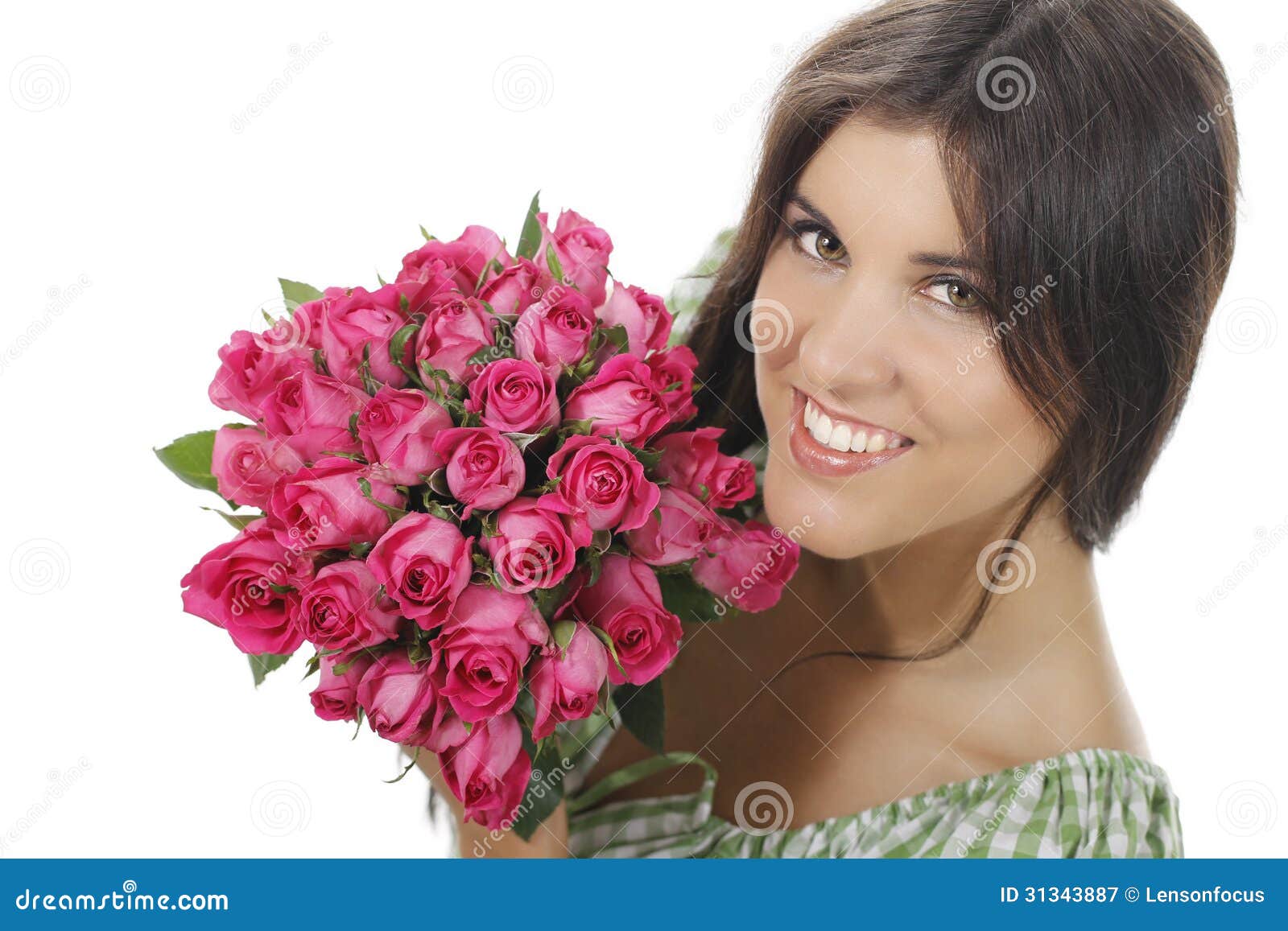 Pretty girl with roses stock image. Image of woman, pink - 31343887