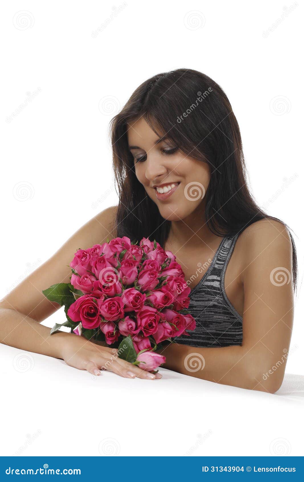 Pretty girl with roses stock photo. Image of roses, flower - 31343904