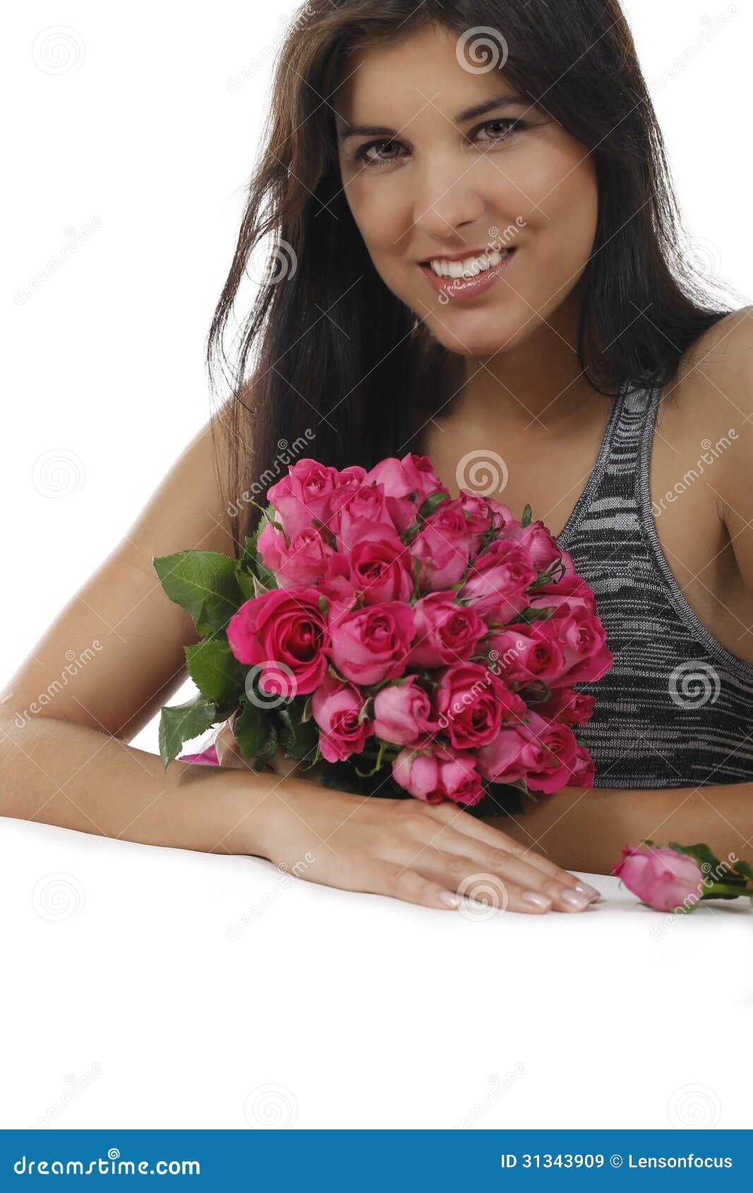 Pretty girl with roses stock image. Image of pink, space - 31343909