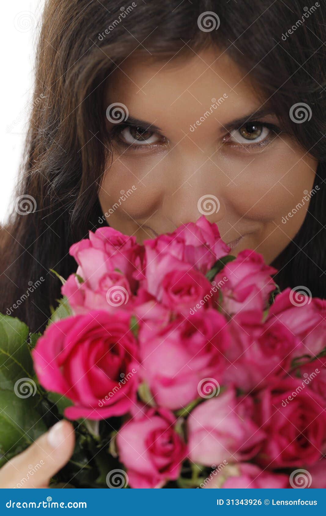 Pretty girl with roses stock photo. Image of happy, pink - 31343926