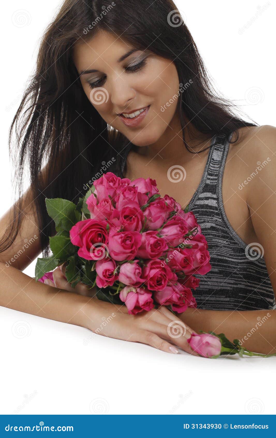 Pretty girl with roses stock photo. Image of white, celebration - 31343930