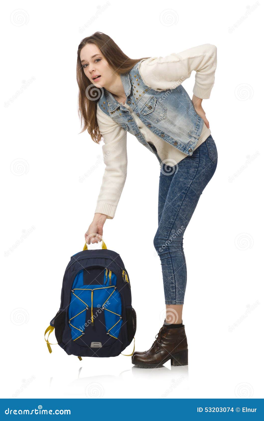 Pretty Girl with Rucksack Isolated on White Stock Photo - Image of ...