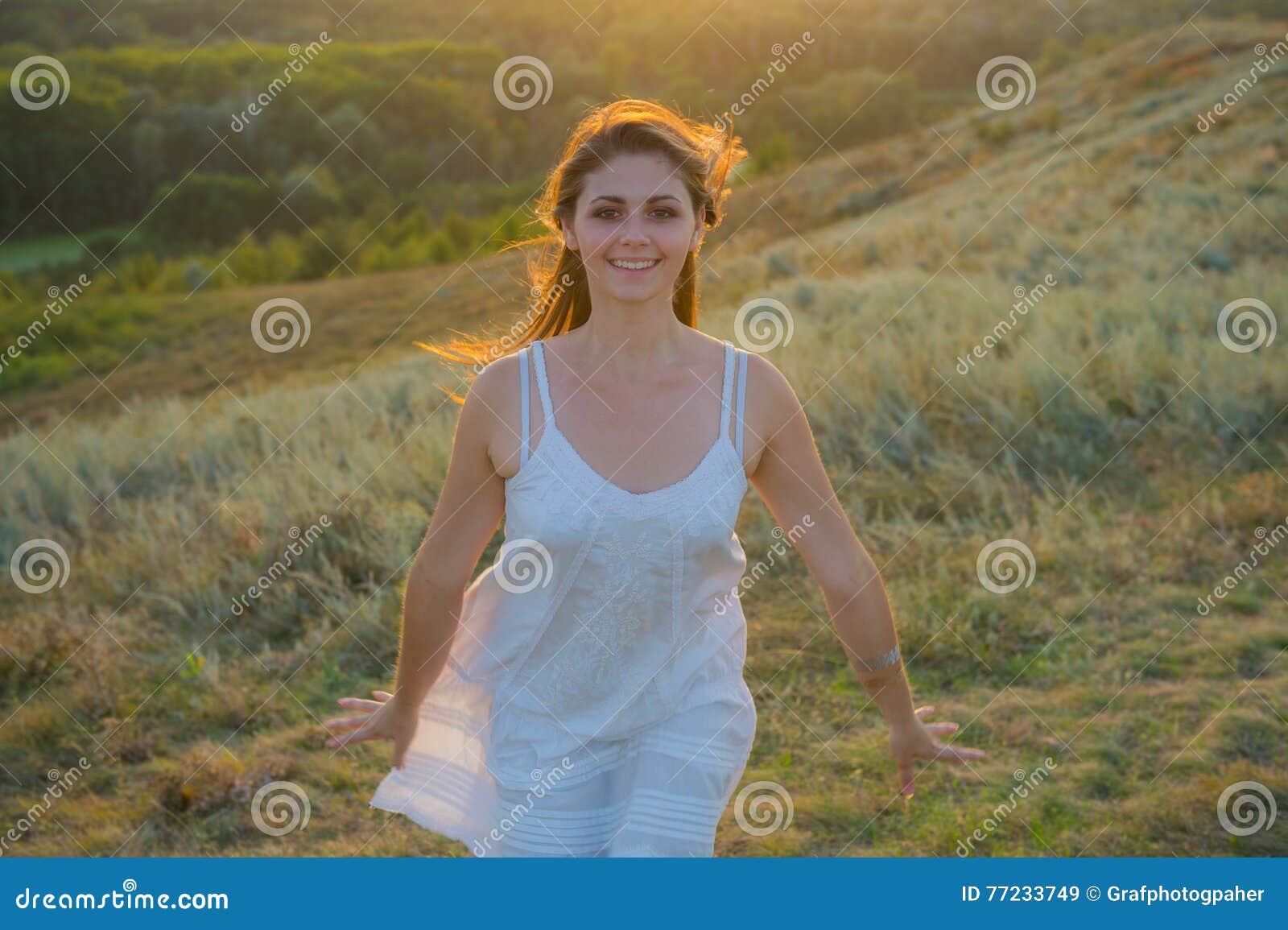 Pretty girl running stock image. Image of sunrise, portrait - 77233749