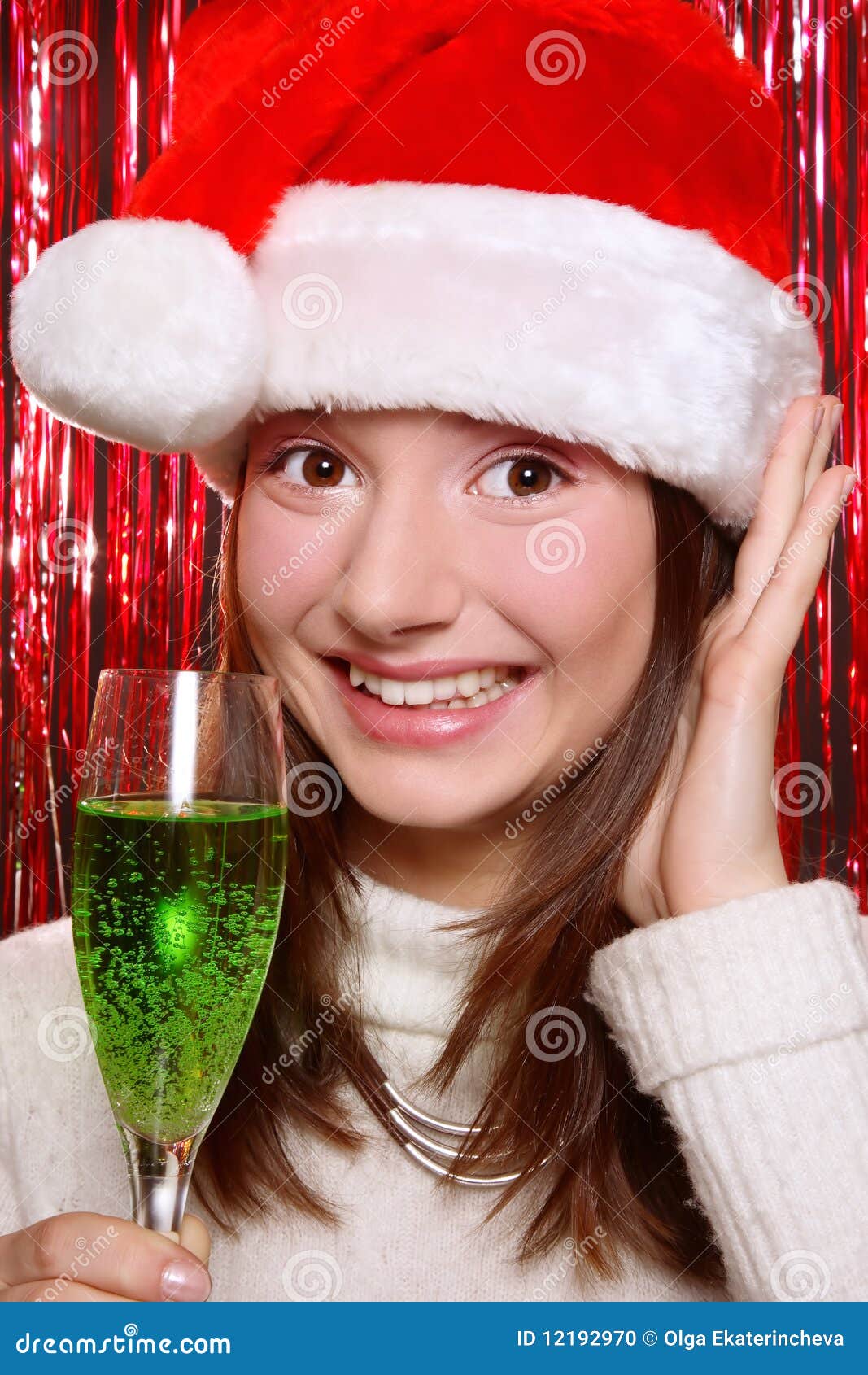 Pretty girl in Santa hat stock photo. Image of holiday - 12192970