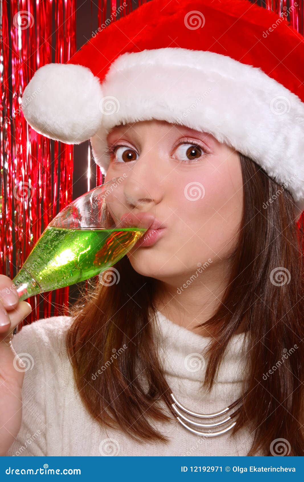 Pretty girl in Santa hat stock image. Image of woman - 12192971