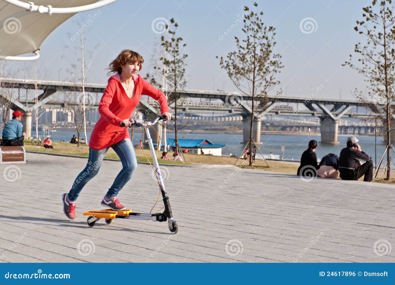 Pretty girl on scooter stock photo. Image of jogging - 24617896