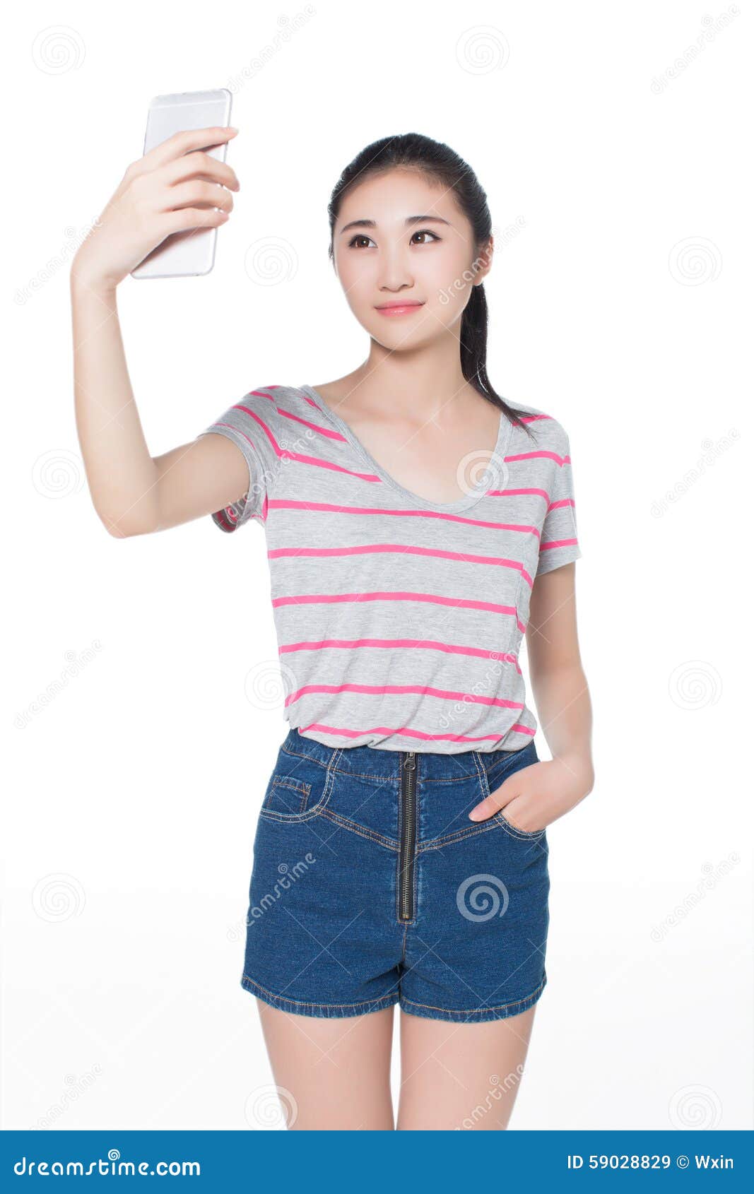 Pretty girl self-timer stock image. Image of long, hair - 59028829