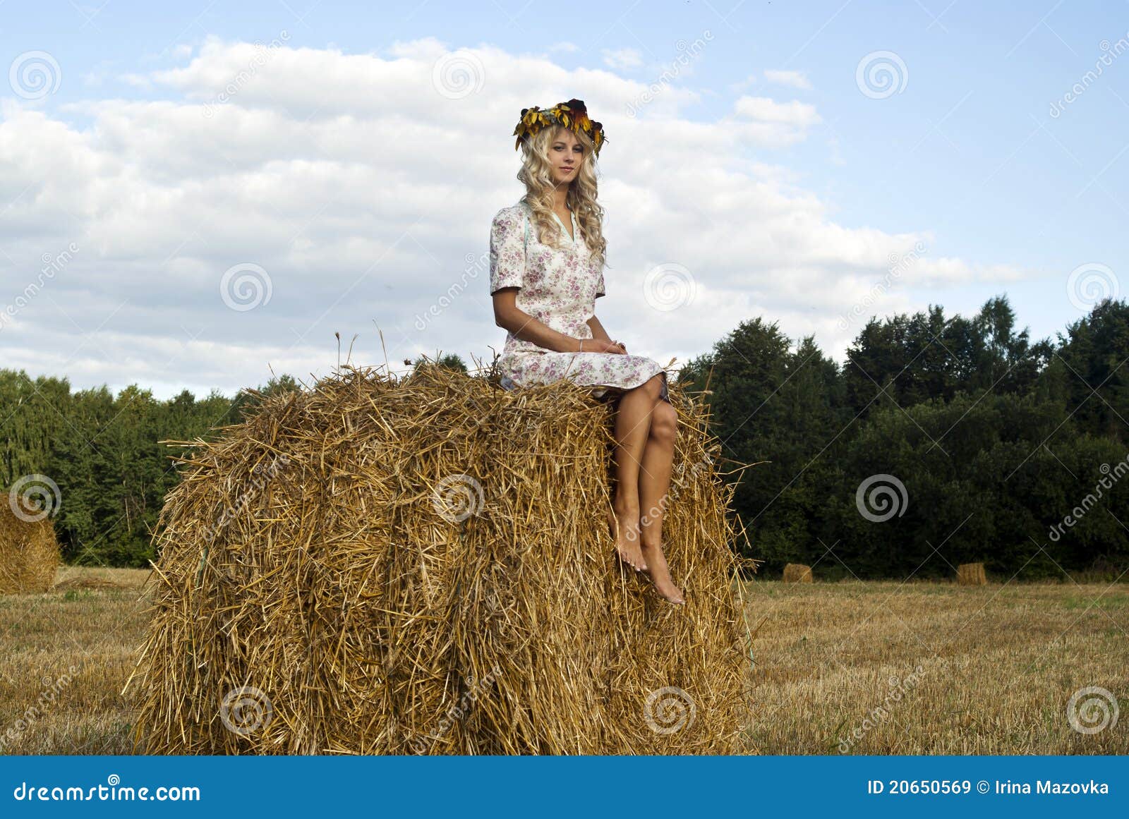 Pretty Girl Sit on Haystack Stock Image - Image of environment, colors ...