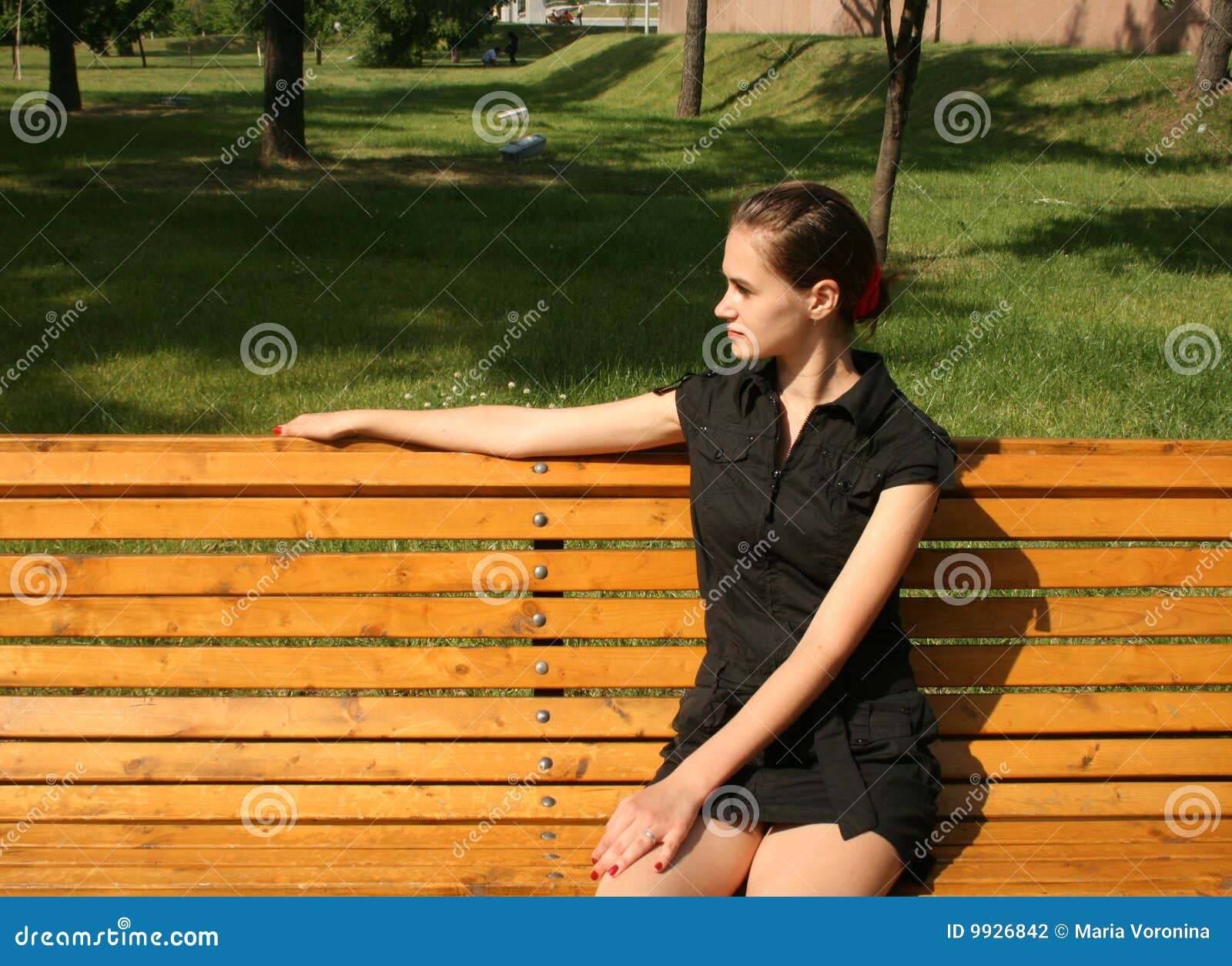 Pretty Girl Sitting On Bench Stock Photo - Image of attractive, touch ...