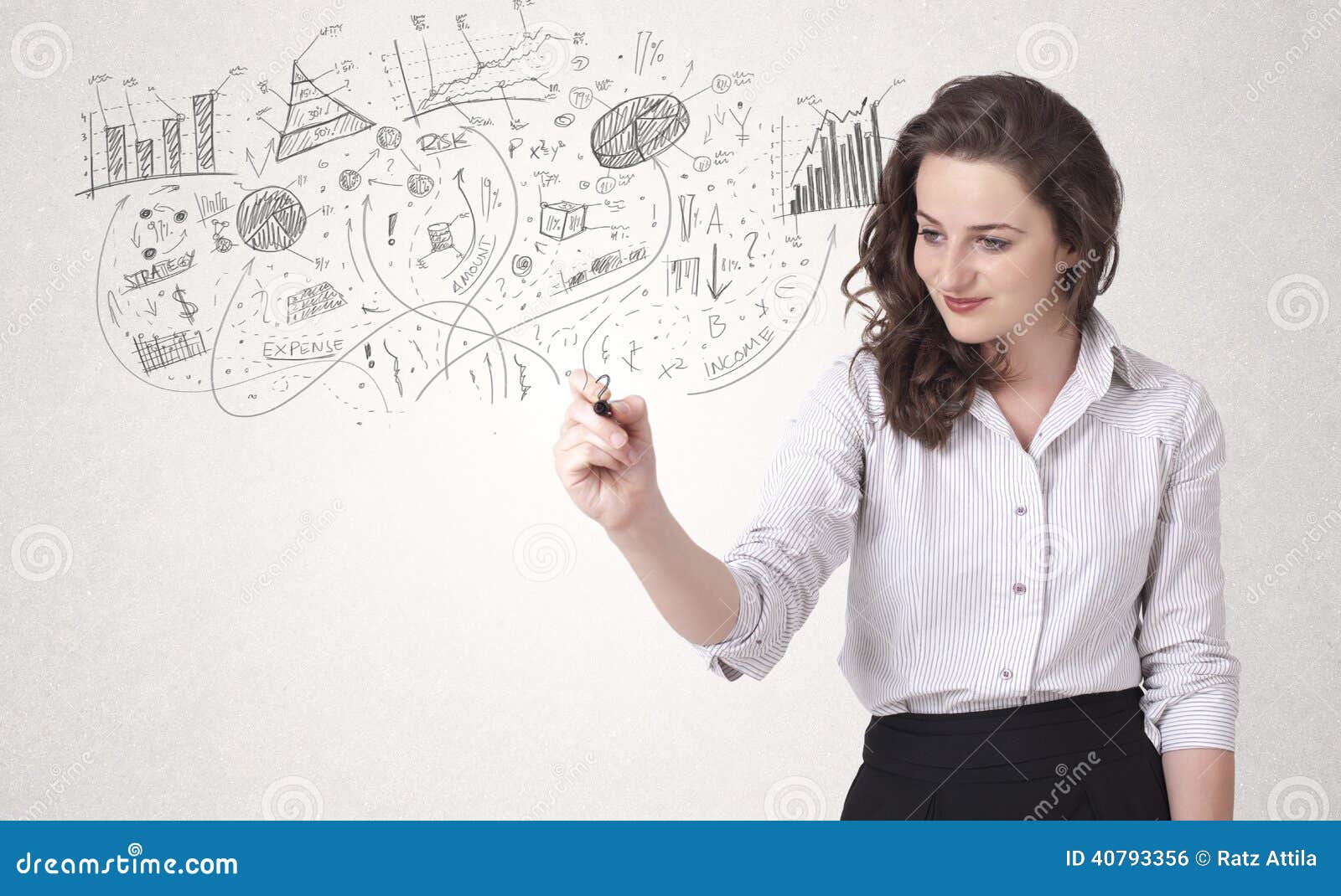 Pretty Girl Sketching Graphs and Diagrams on Wall Stock Photo - Image ...
