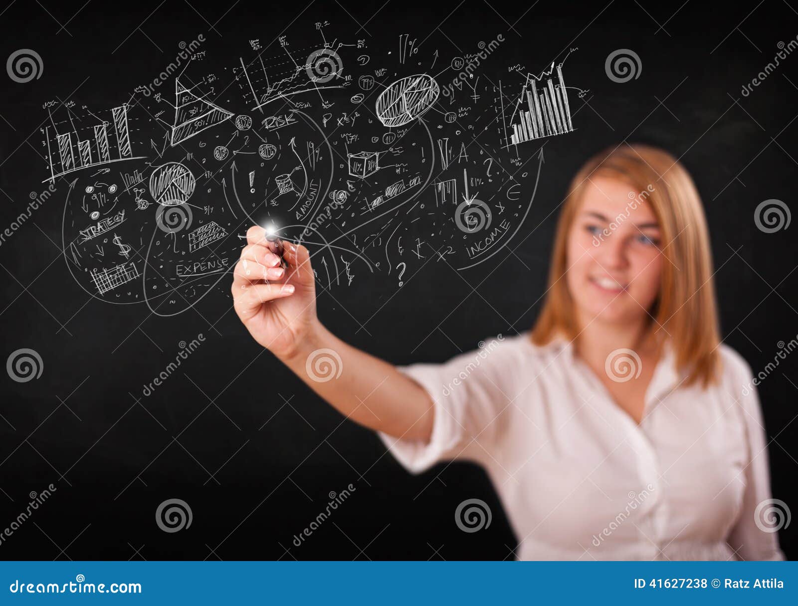 Pretty Girl Sketching Graphs and Diagrams on Wall Stock Photo - Image ...