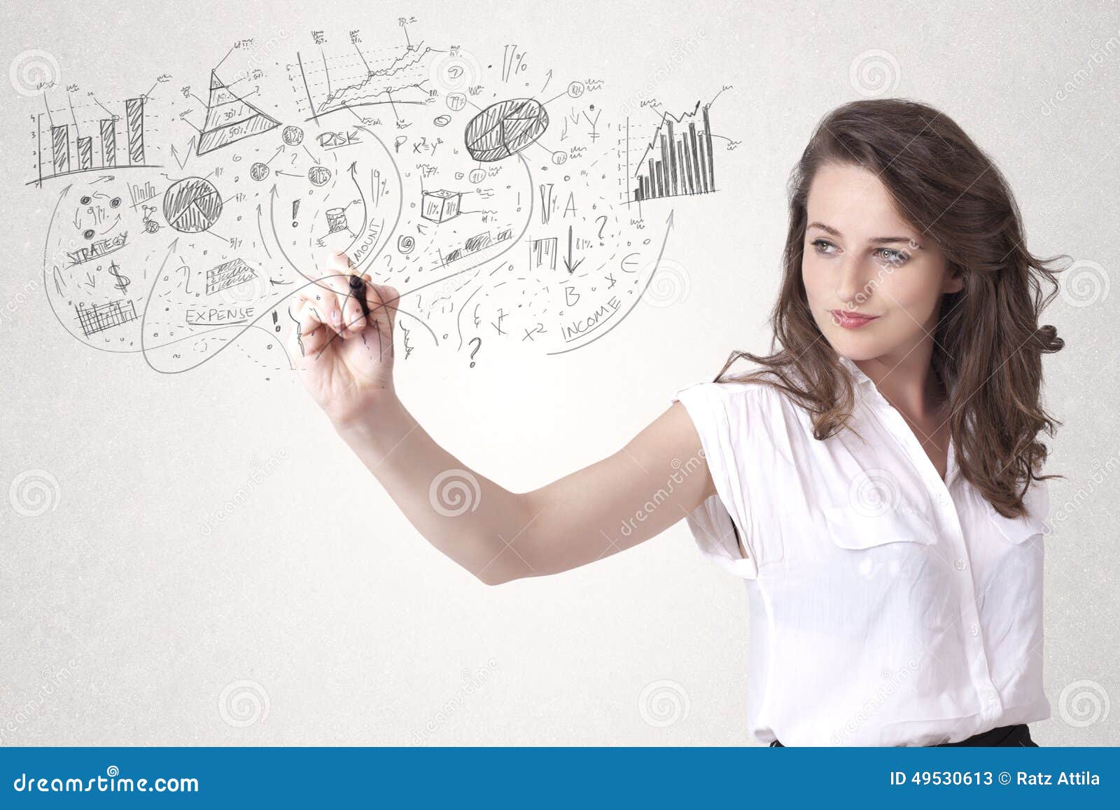 Pretty Girl Sketching Graphs and Diagrams on Wall Stock Image - Image ...
