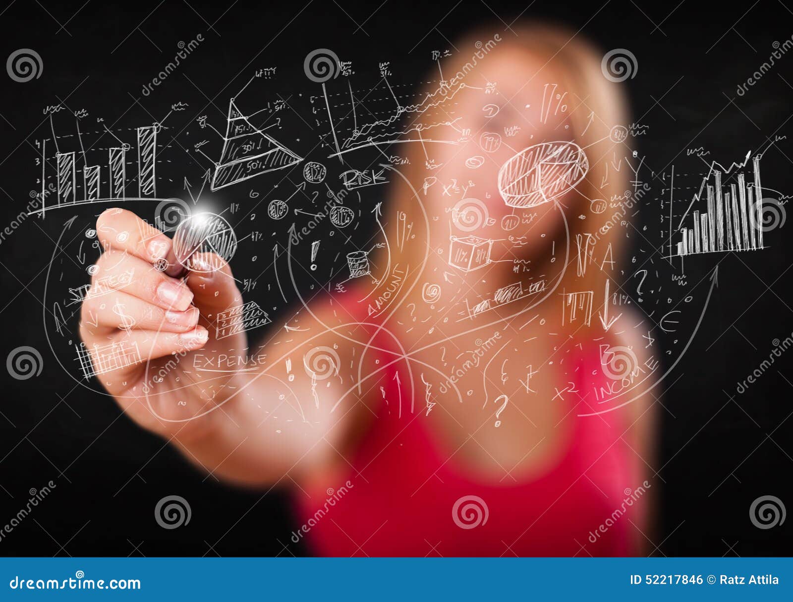 Pretty Girl Sketching Graphs and Diagrams on Wall Stock Photo - Image ...