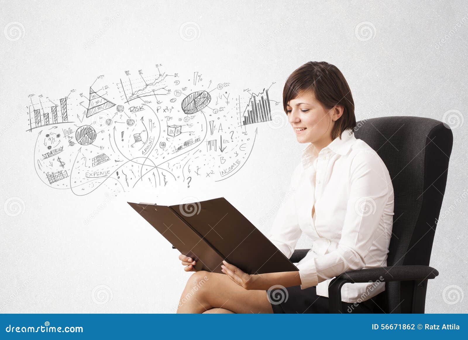 Pretty Girl Sketching Graphs and Diagrams on Wall Stock Photo - Image ...