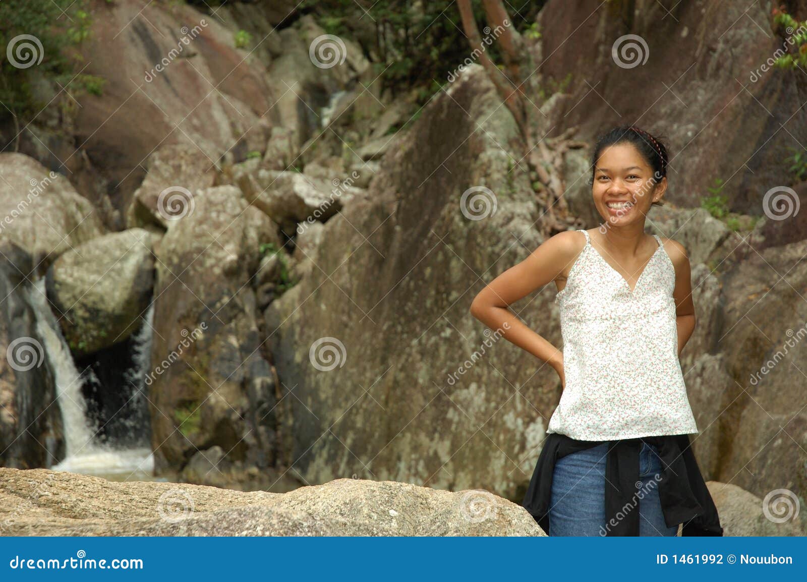 Pretty Girl Smiling in Front of Waterfall in Koh Samui, Thailand Stock ...