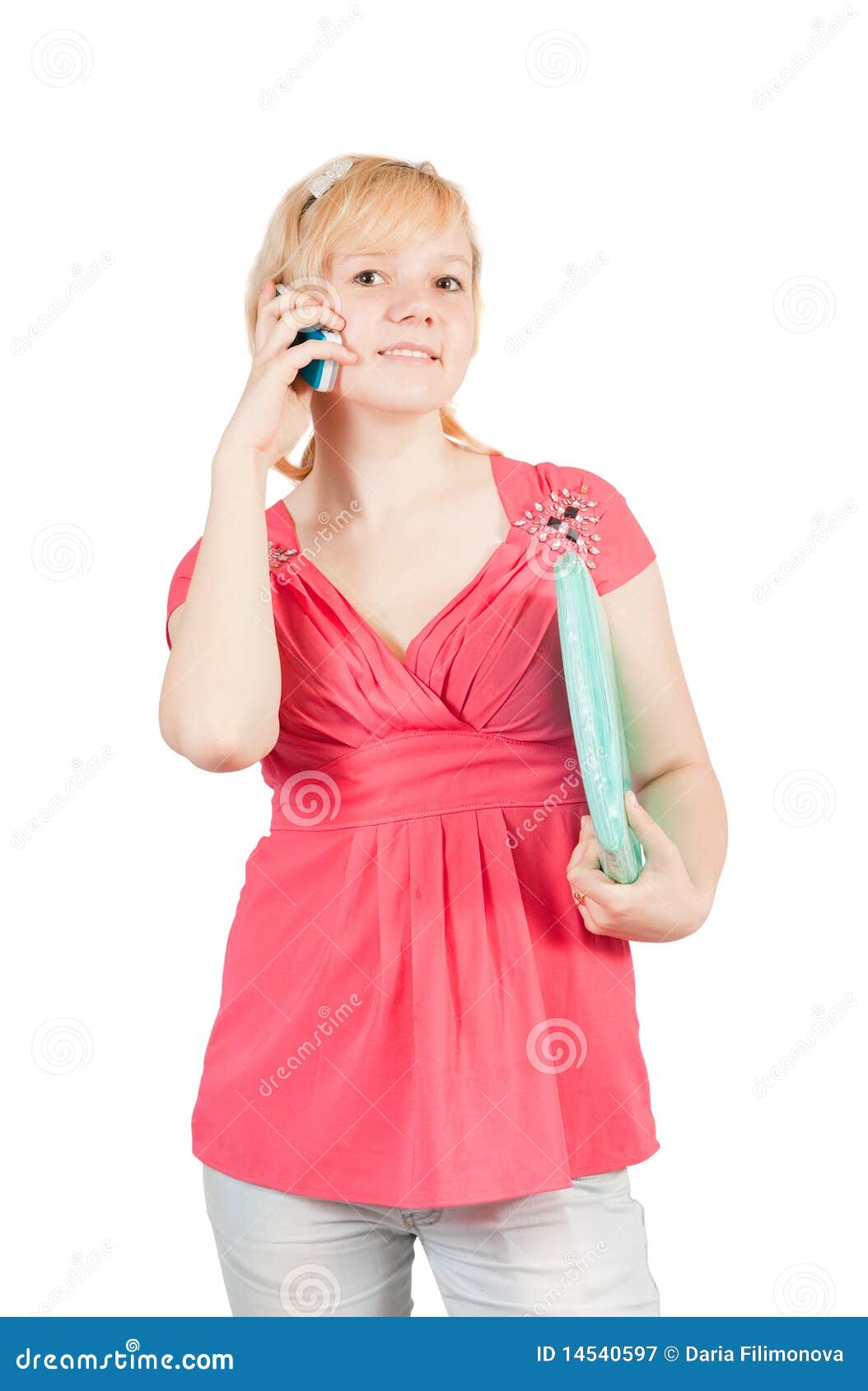 Pretty girl speak by phone stock image. Image of hair - 14540597
