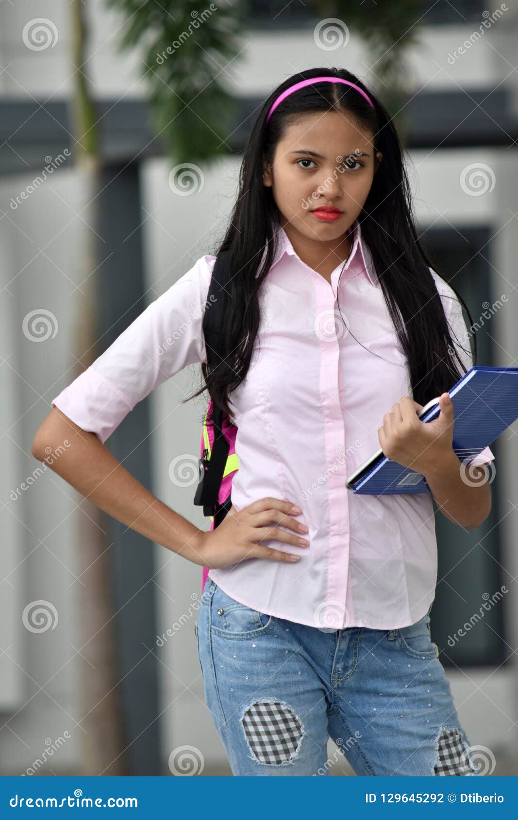 Pretty Girl Student Posing with Notebooks Stock Photo - Image of ...