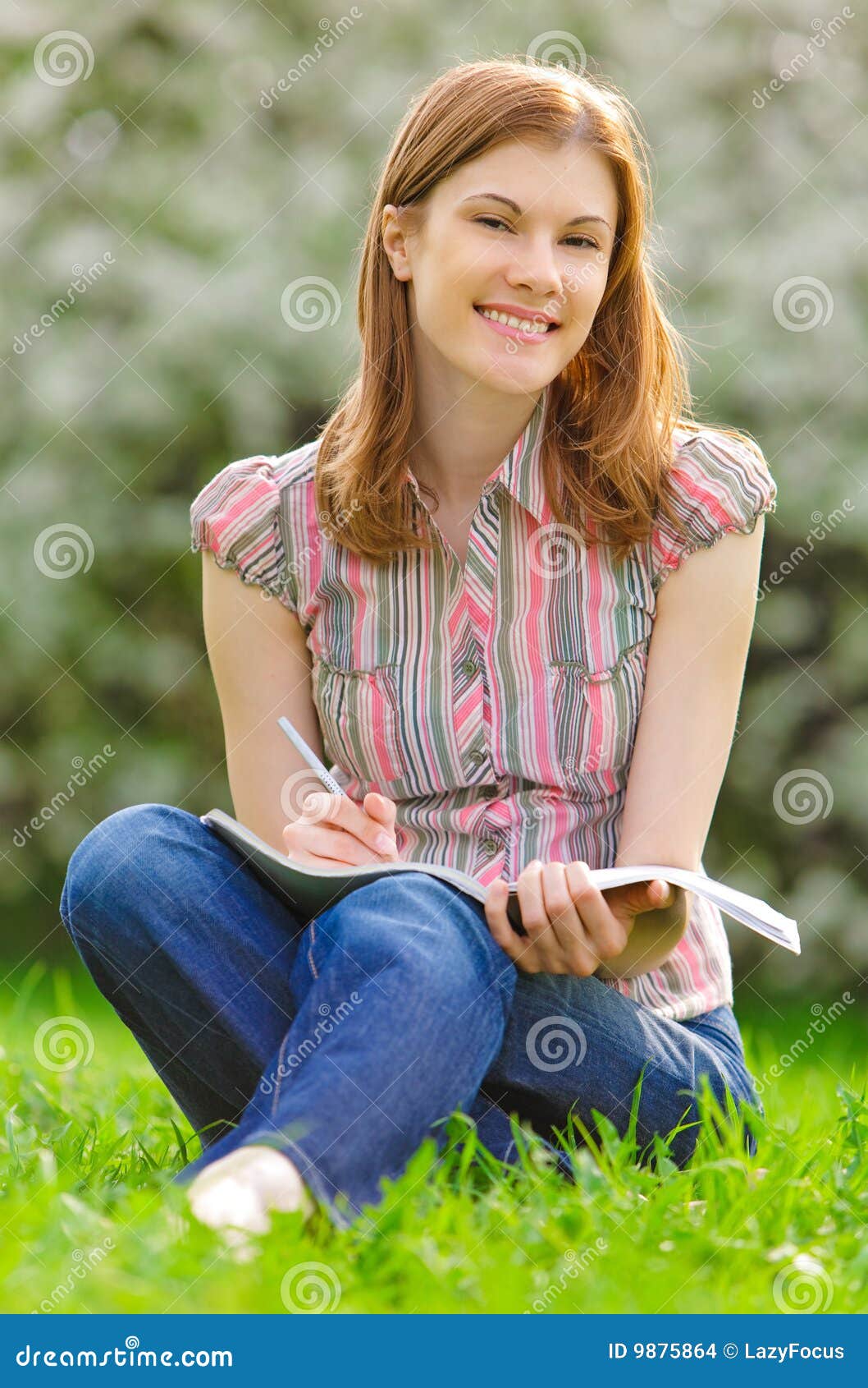 Pretty Girl Studying Outdoors Stock Photo - Image of outside, nature ...