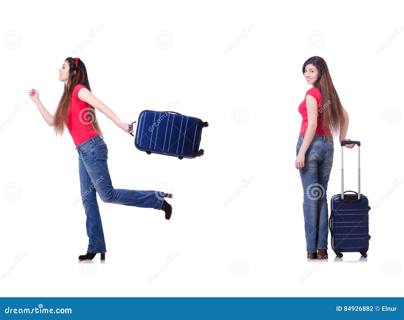 The Pretty Girl with Suitcase Isolated on White Stock Photo - Image of ...