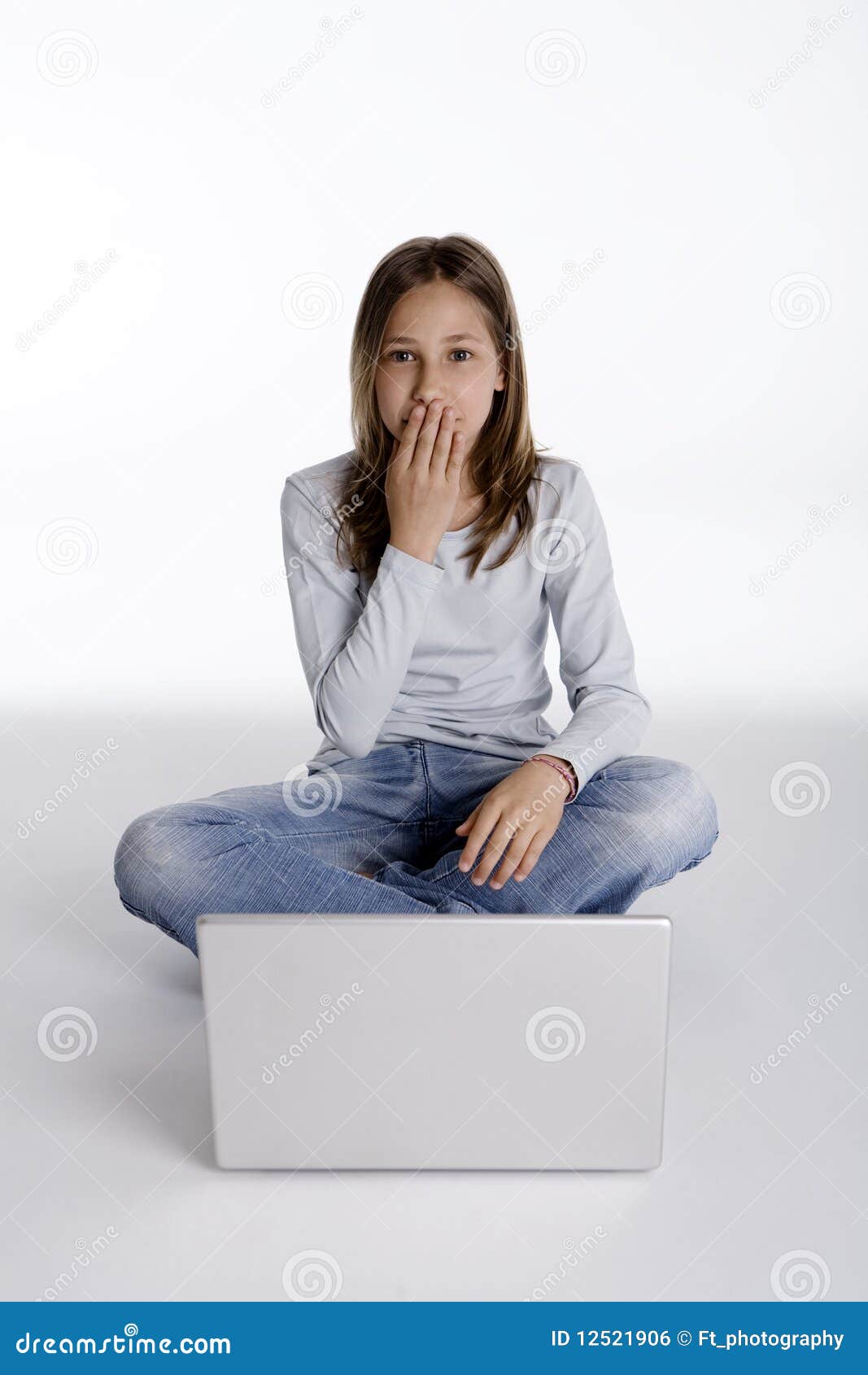 Pretty Girl Surprised Looking at Laptop Computer Stock Photo - Image of ...