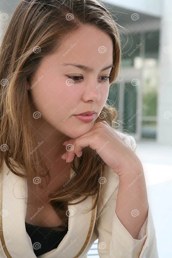 Pretty girl thinking stock photo. Image of youth, teenager - 3376496
