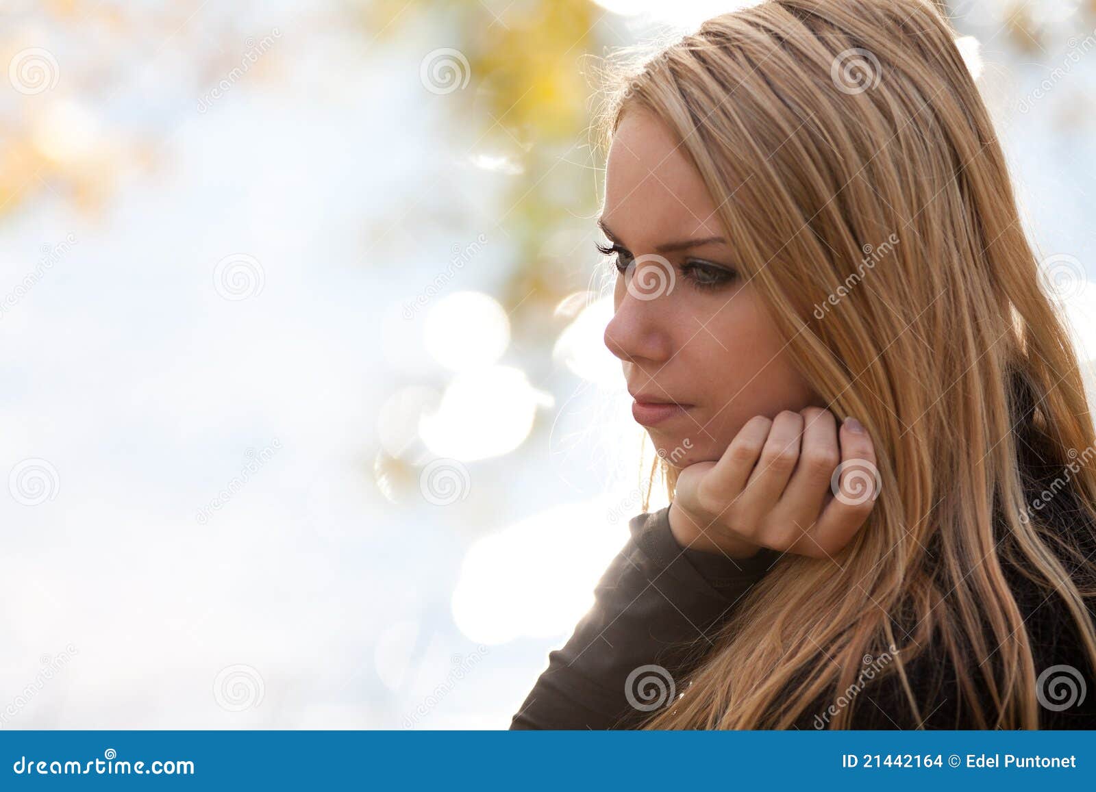 Pretty Girl Thinking by a River Stock Photo - Image of blond, river ...