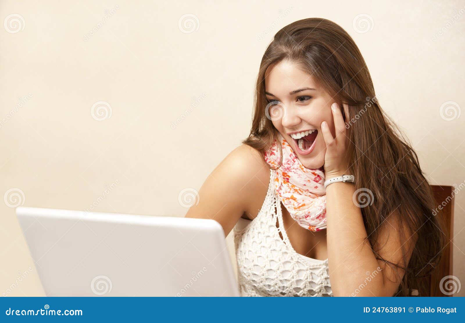 Pretty Girl Using Her Personal Computer Stock Image - Image of lady ...