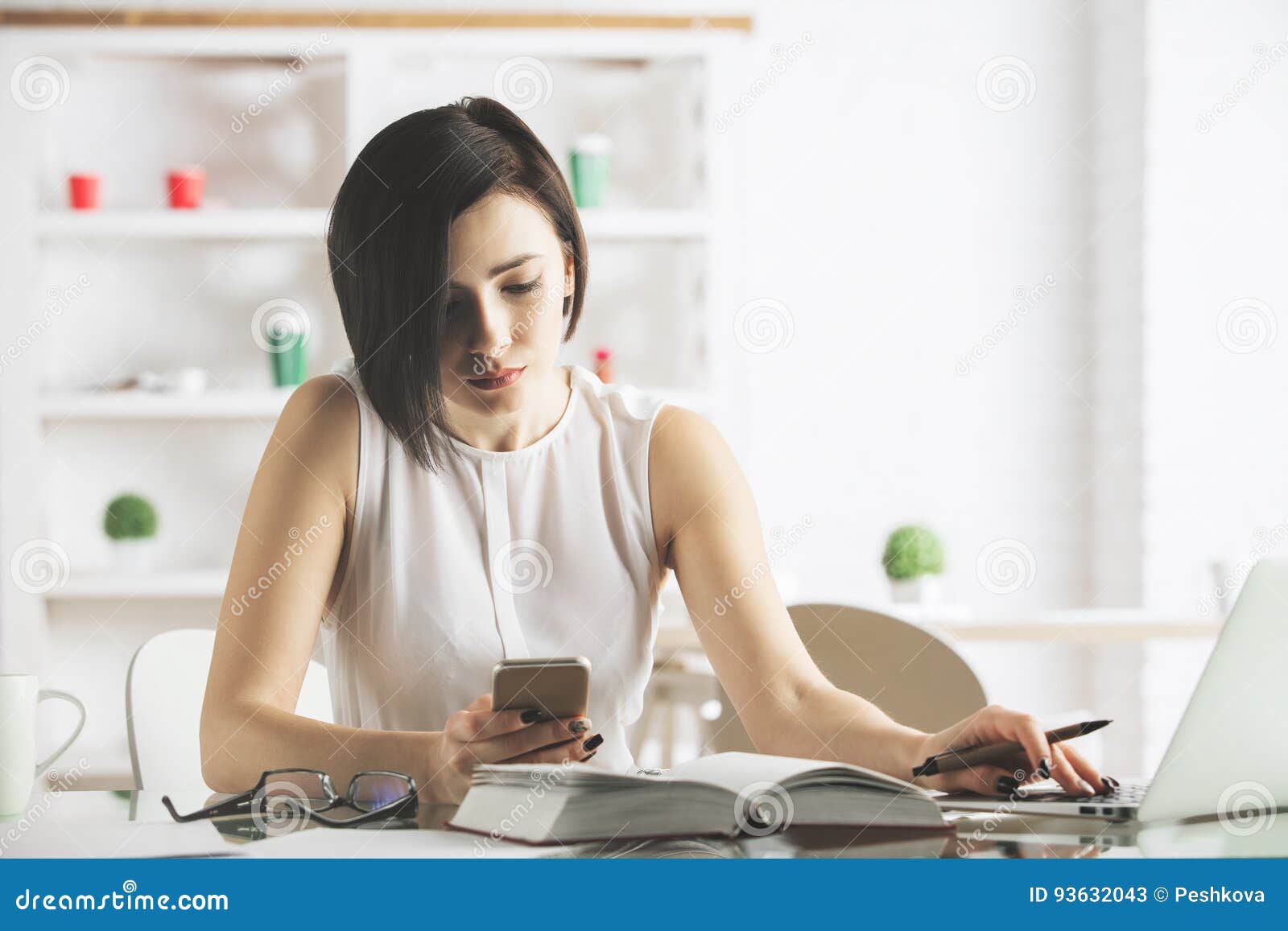 Pretty Girl Using Technology Stock Image - Image of data, cell: 93632043