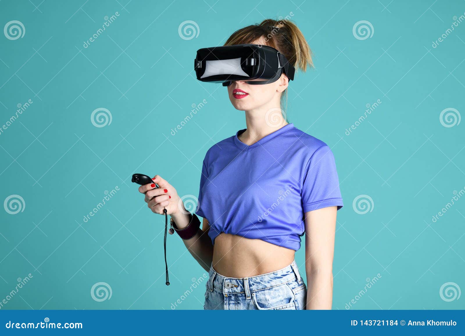 Pretty girl in VR glasses stock photo. Image of joystick - 143721184