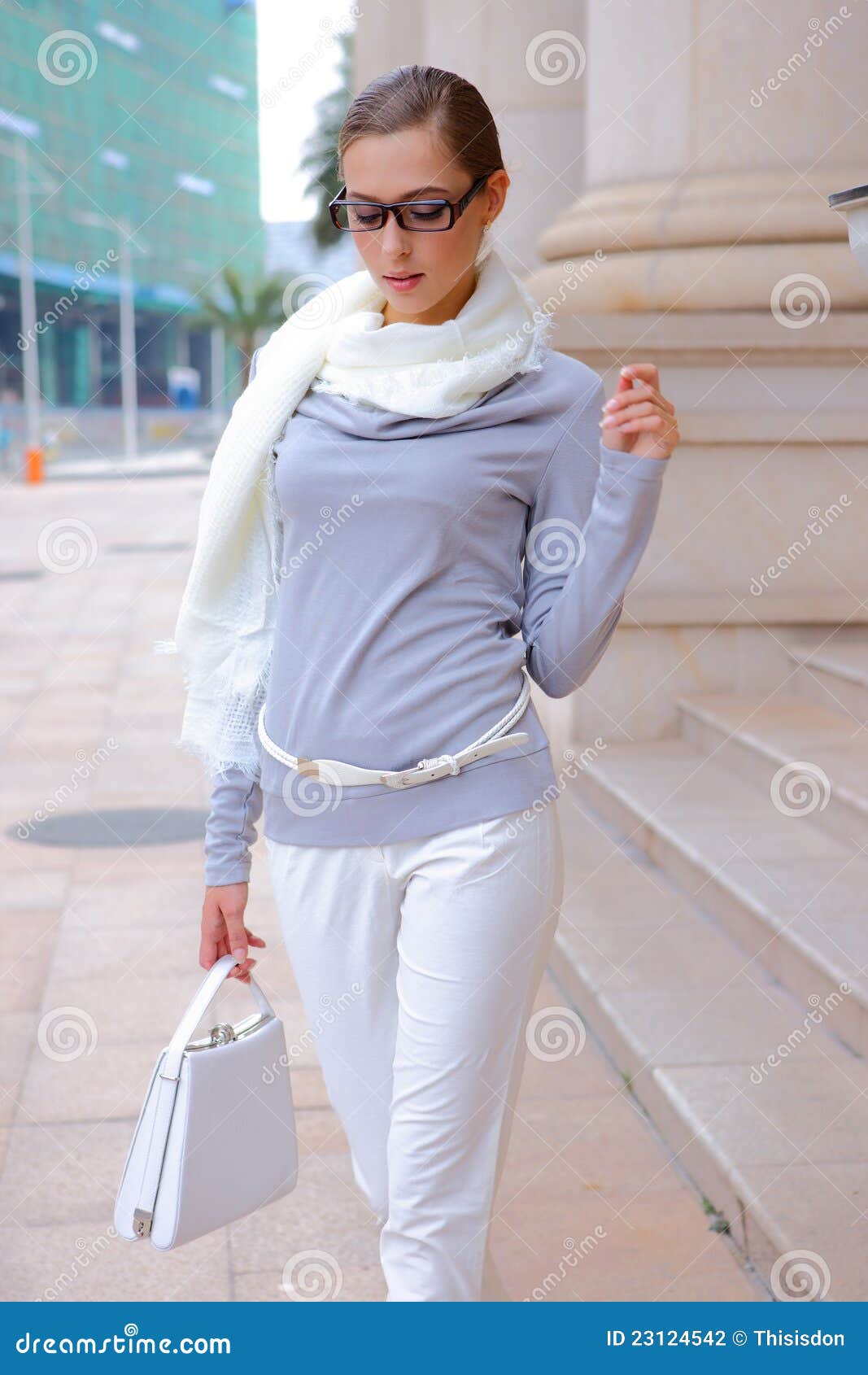 Pretty Girl Walking Down the Steps Stock Photo - Image of glamor ...