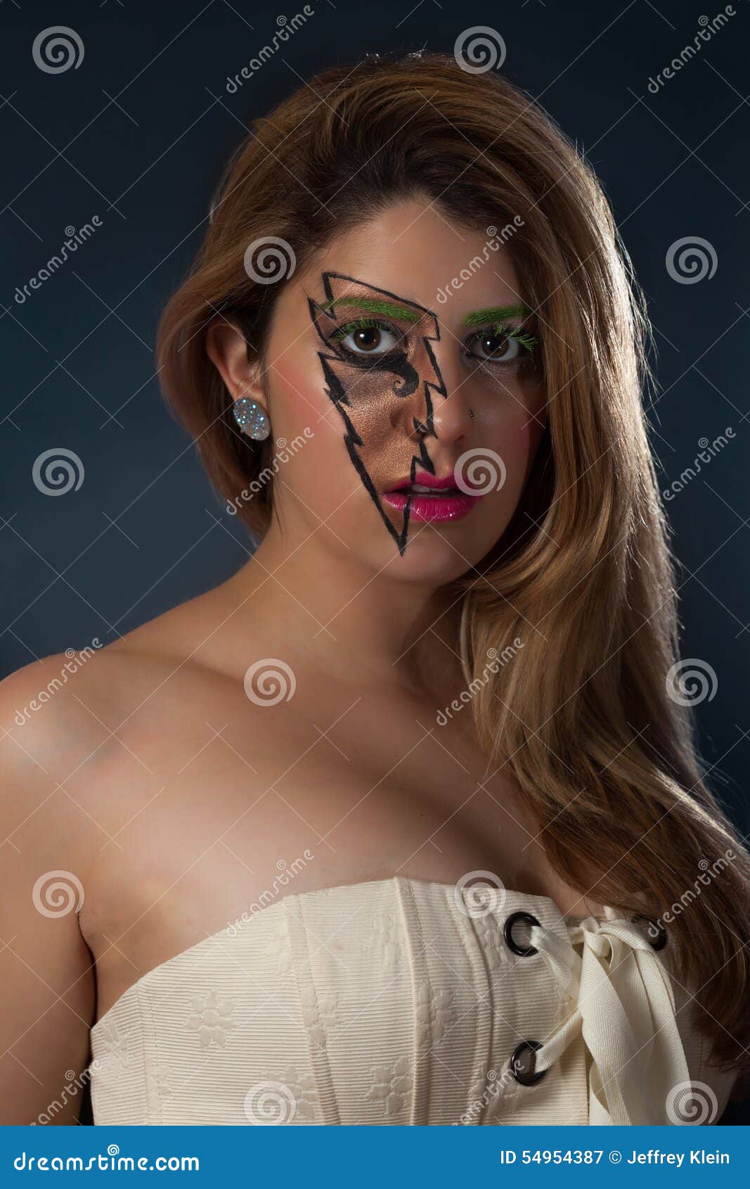 Pretty Girl in White with Lightning Makeup Stock Image - Image of ...