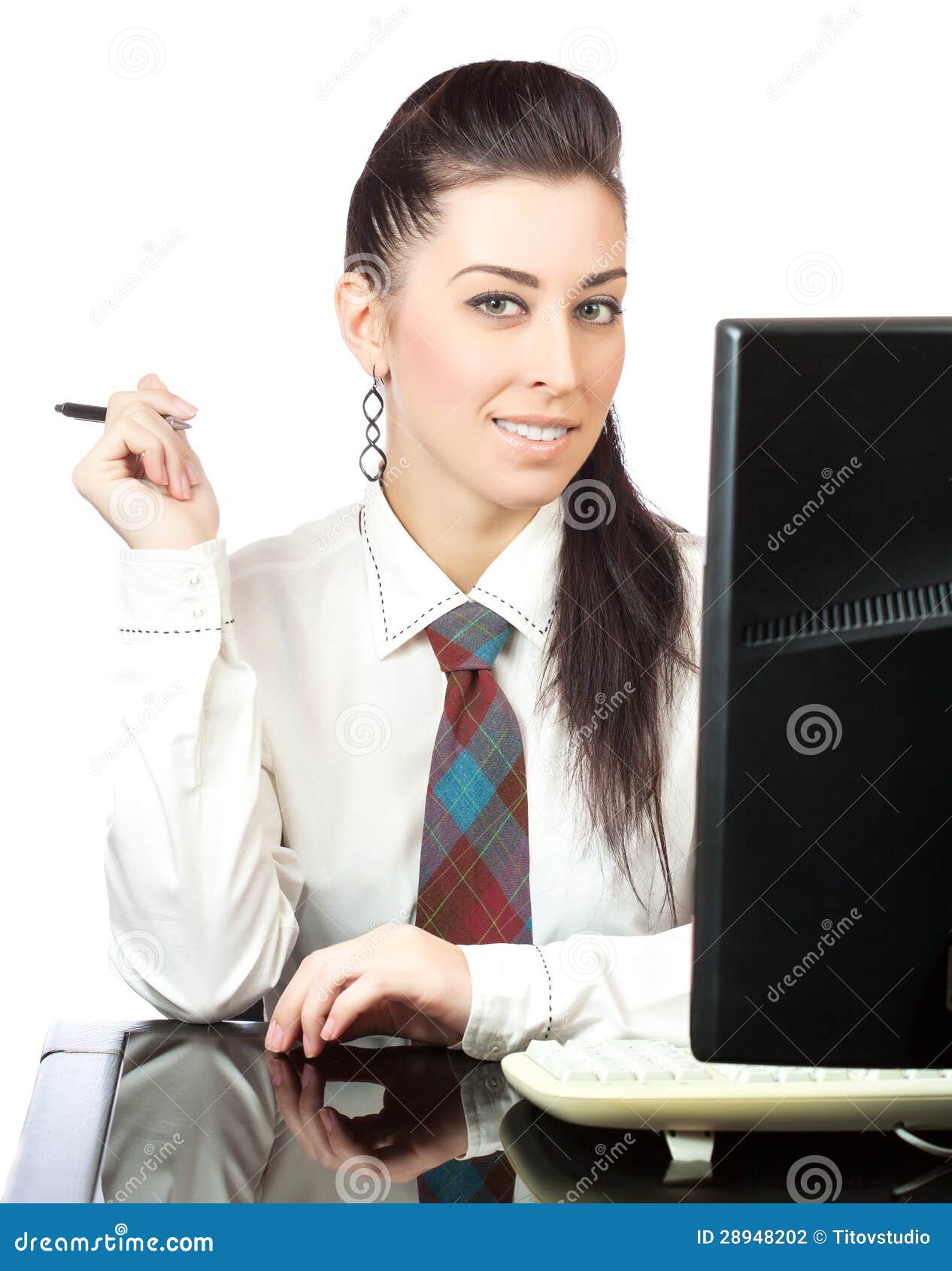 Pretty Girl at Work in the Office. Isolated Stock Photo - Image of ...