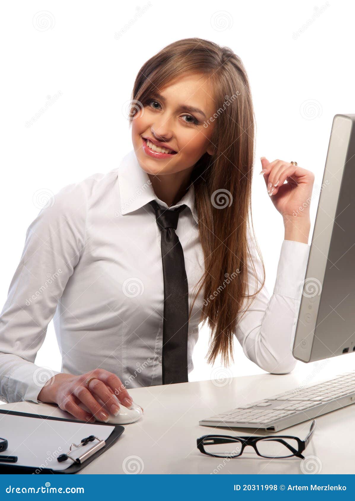 Pretty Girl Works on a Computer Stock Photo - Image of helpline ...
