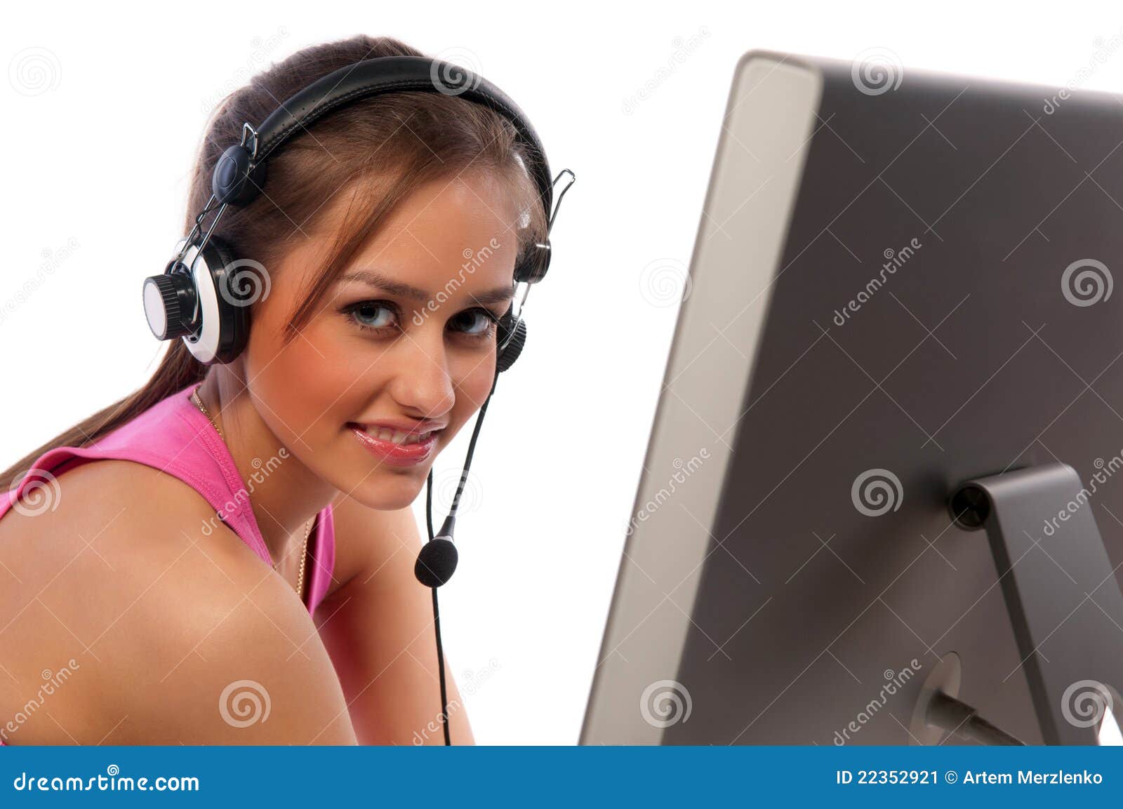 Pretty Girl Works on a Computer Stock Image - Image of lady, helpline ...