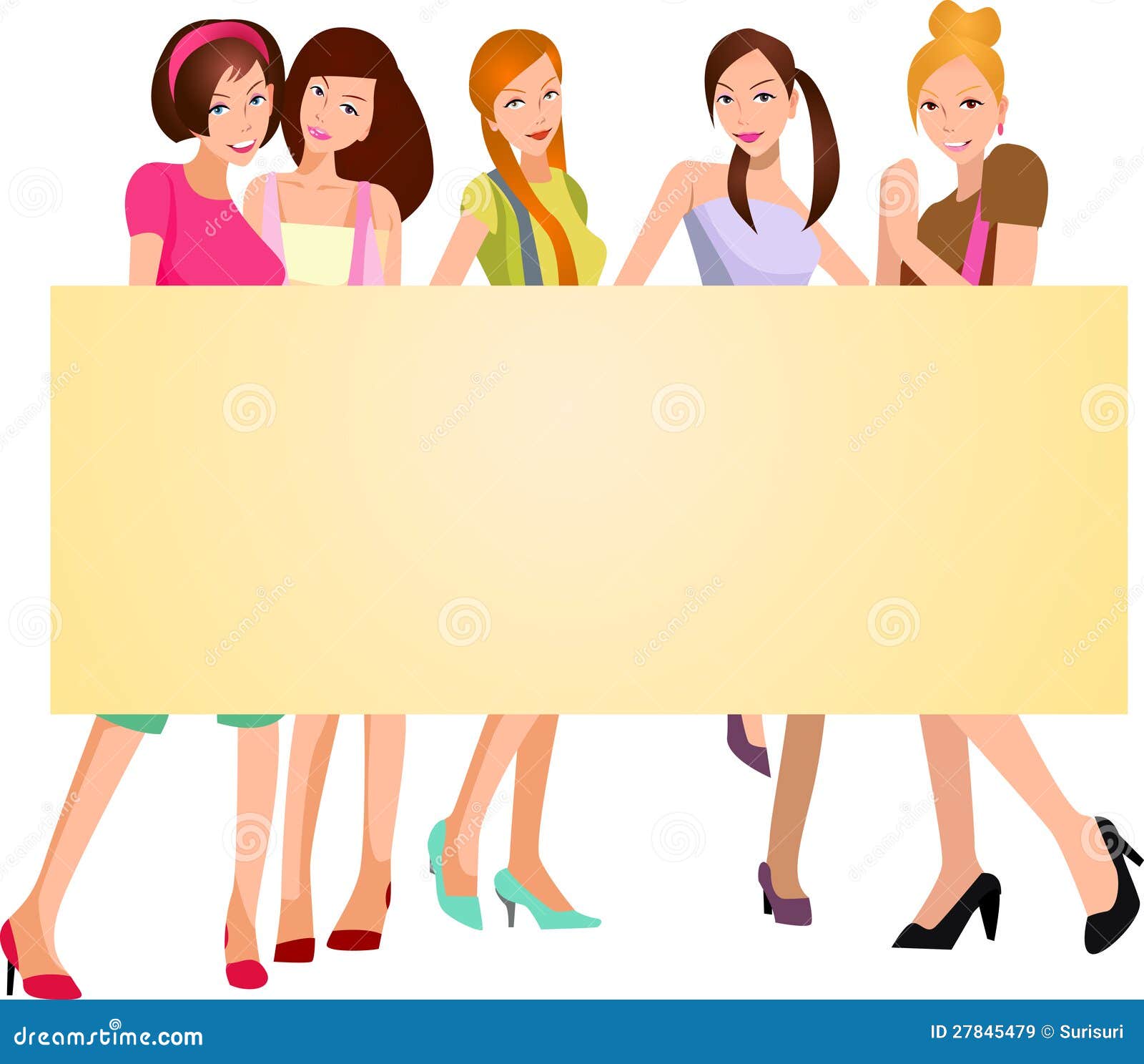 Pretty girls with banner stock vector. Illustration of blank - 27845479