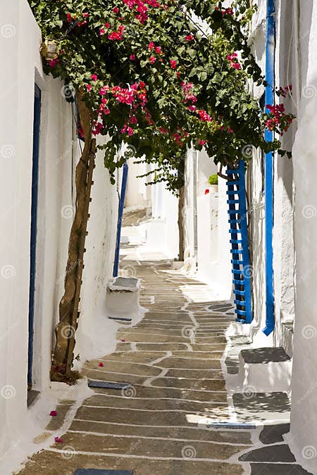 Pretty Greek Pathway, Ios, Greece Stock Photo - Image of alley, village ...
