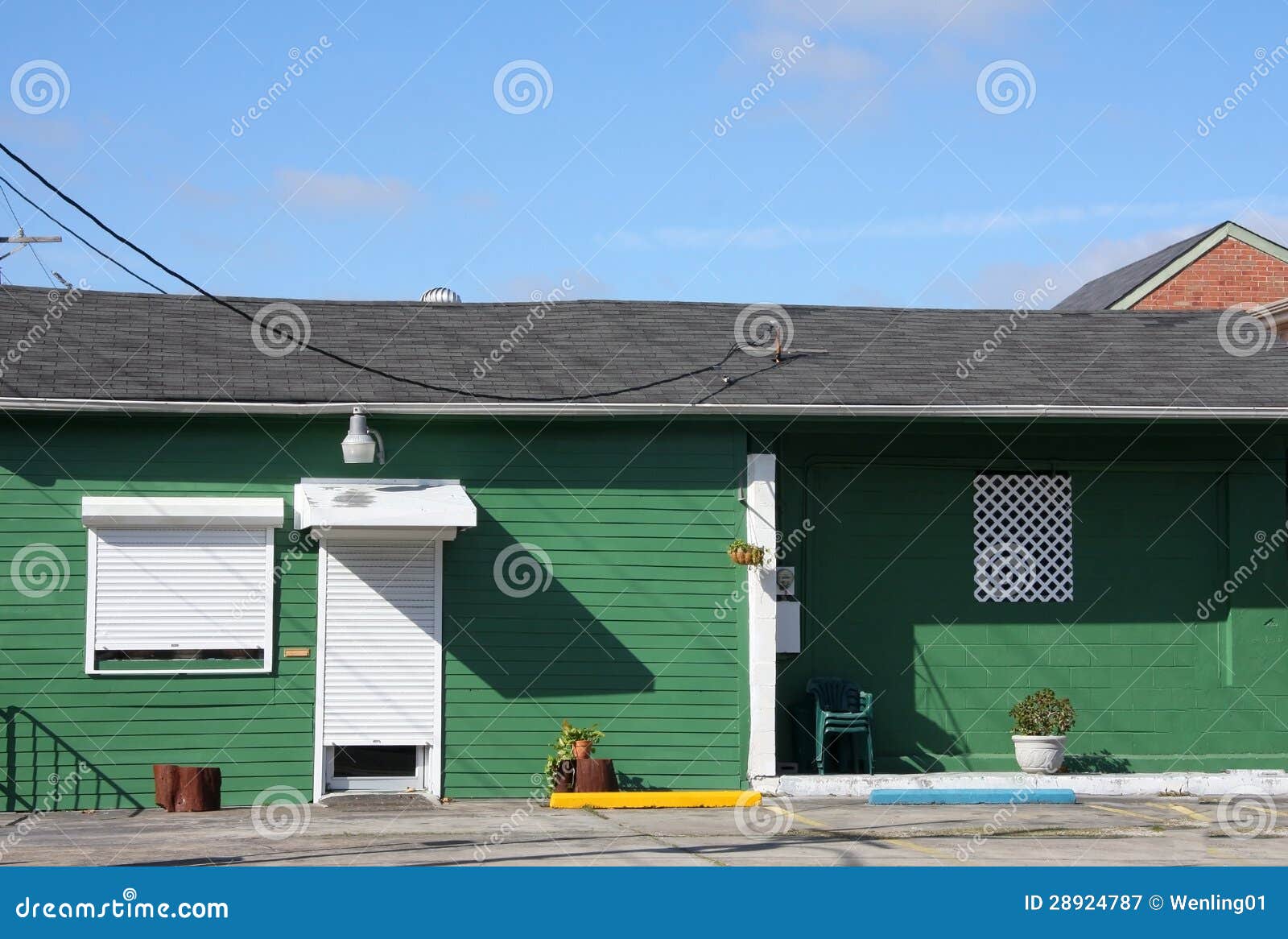 A Pretty Green Wooden House Stock Image - Image of building, colorful ...
