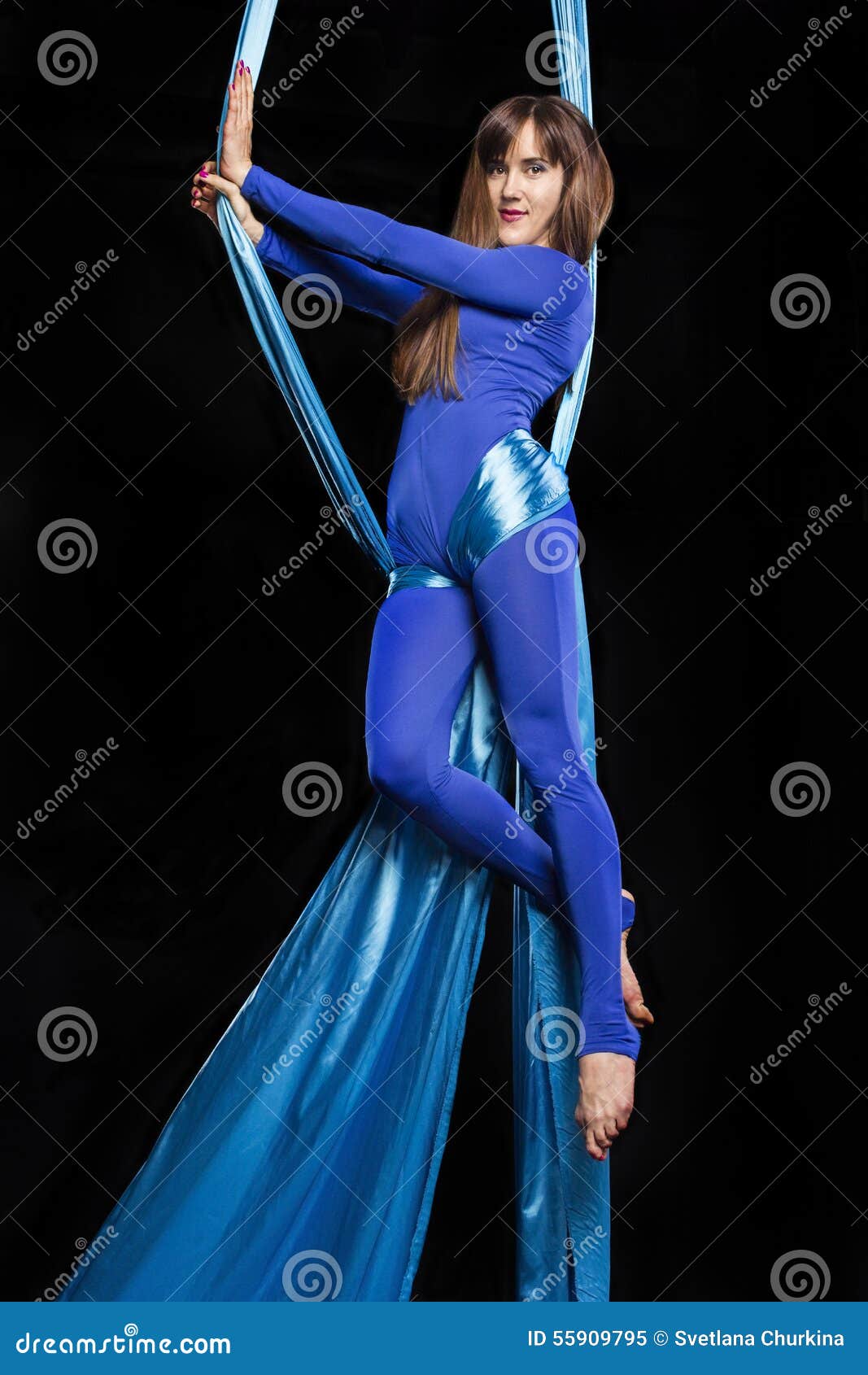 Pretty Gymnast Training on Aerial Silk Stock Image - Image of strong ...