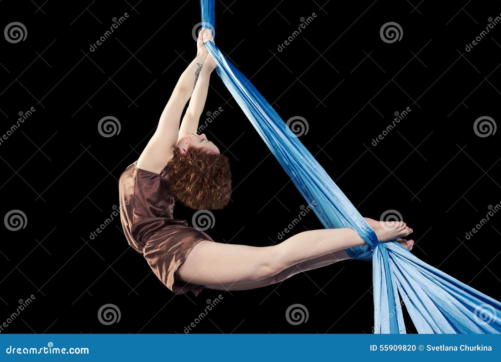 Pretty Gymnast Training on Aerial Silk Stock Photo - Image of exercise ...