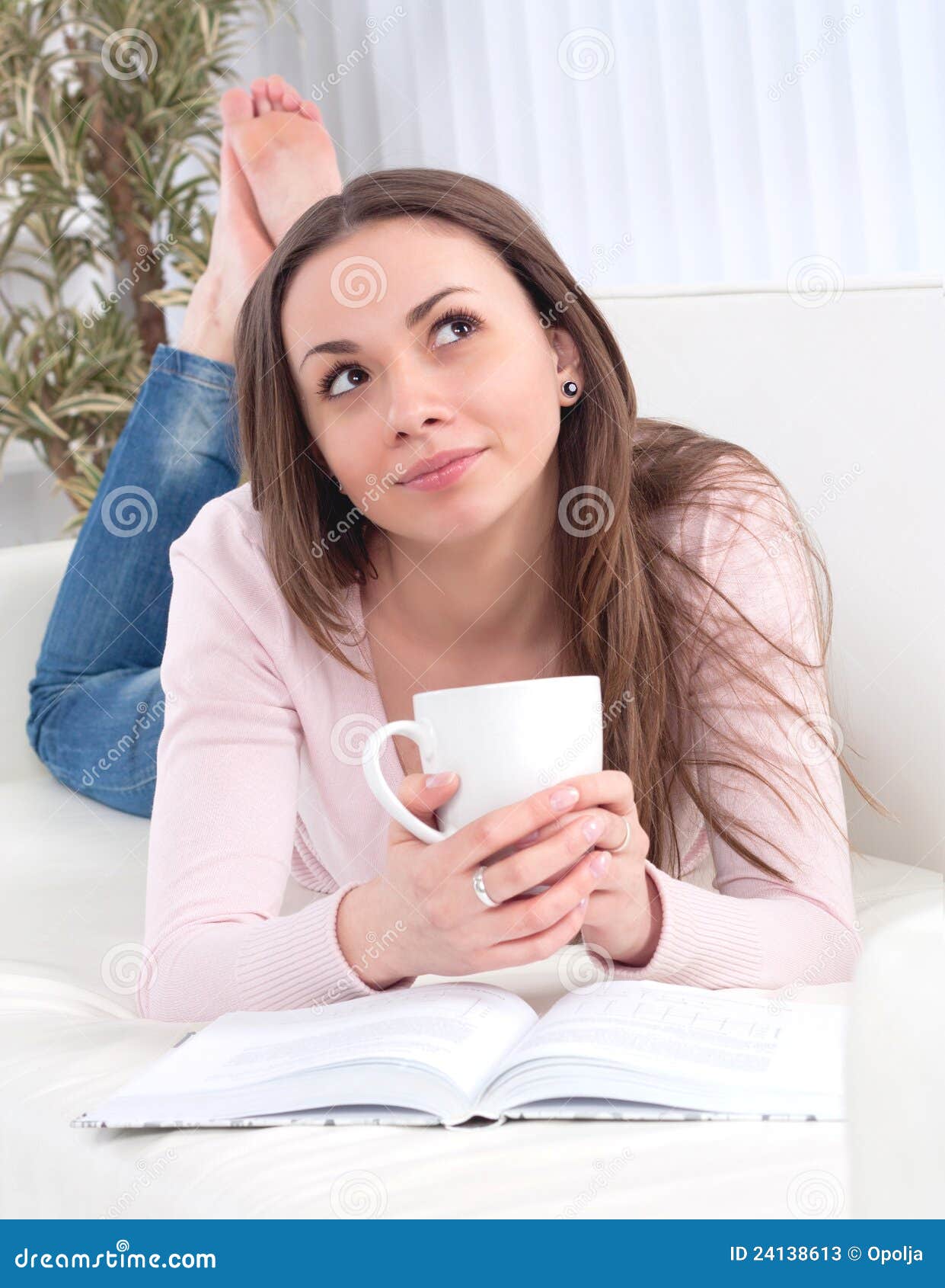 Pretty Happy Relaxed Young Lady Stock Image - Image of breakfast ...