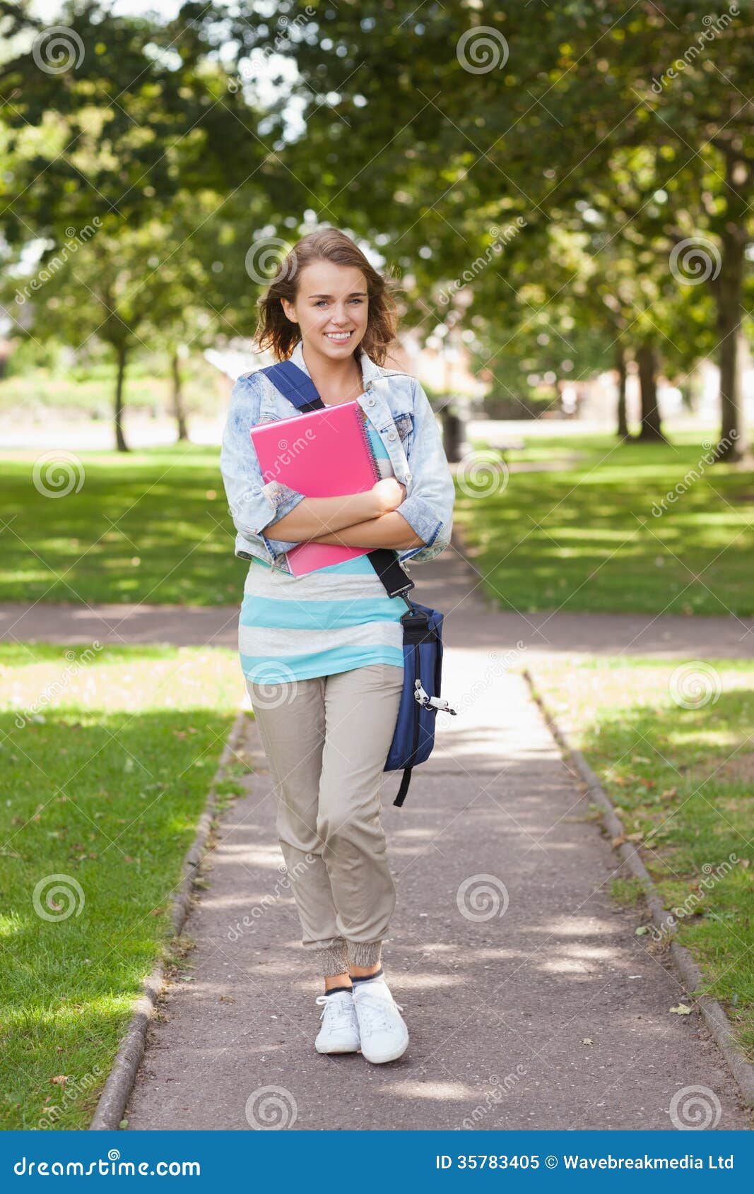 Pretty Happy Student Carrying Notebook Stock Image - Image of book ...